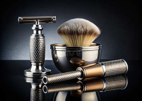 Metallic Safety Razor Shaving Kit Stock Illustrations 7 Metallic
