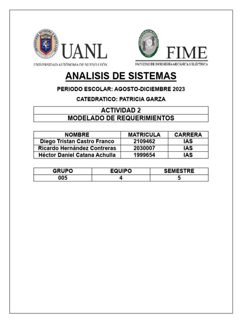 Act 2 Modelado De Requerimientos Ansis Equipo 4 Descargar Gratis Pdf