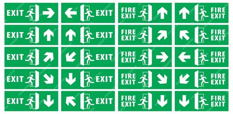 Premium Vector Emergency Exit Sign Set Green Color Arrow Vector