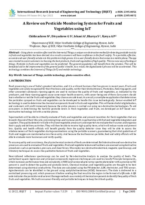 Pdf A Review On Pesticide Monitoring System For Fruits And Vegetables Using Iot
