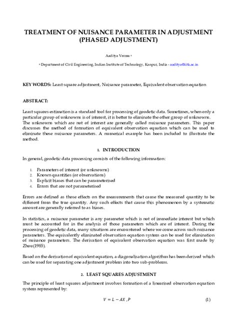 Pdf Treatment Of Nuisance Parameters In Adjustment