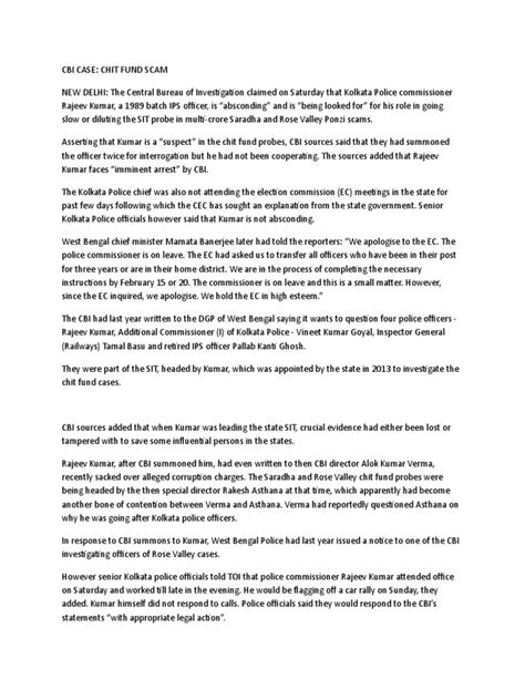 Cbi Case Chit Fund Scam Pdf Law Enforcement Crime And Violence