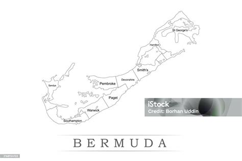 バミューダの行政区画の黒と白の地図バミューダの落書きマップと州のストックイラスト いたずら書きのベクターアート素材や画像を多数ご用意