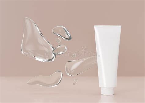 White And Blank Unbranded Cosmetic Cream Tube With Abstract Water