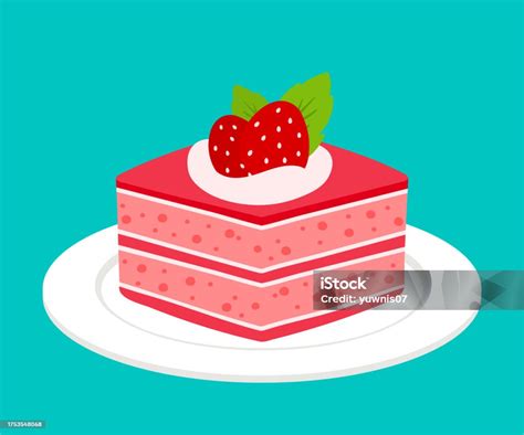 Strawberry Cake Cute Cartoon Sweet Dessert Bakery Pastry Vector