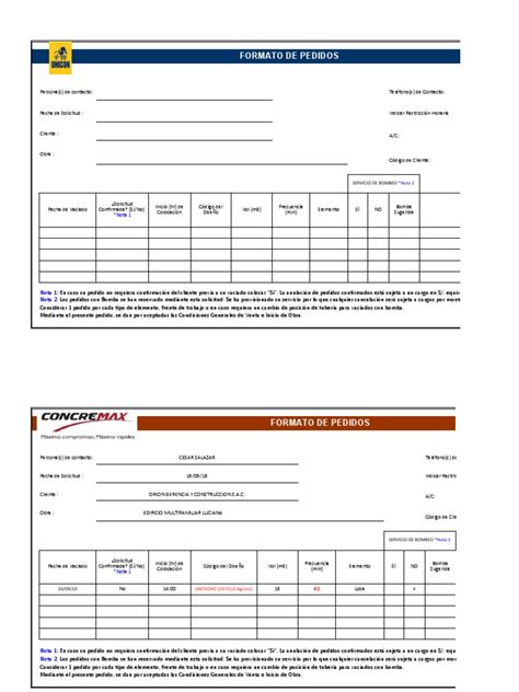 Formato De Programación De Pedidos Concremax Pedido N°14 Luciana 20 09 19 Reajuste Pdf