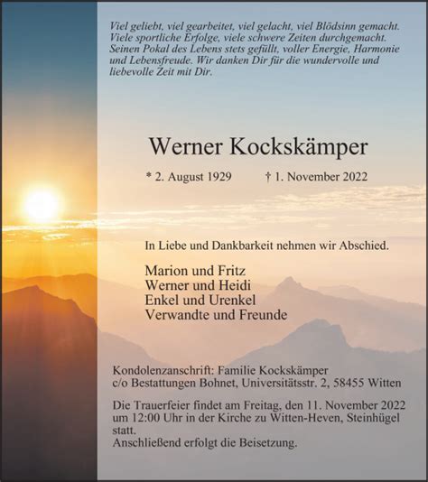 Traueranzeigen Von Werner Kockskämper Trauer In Nrw De