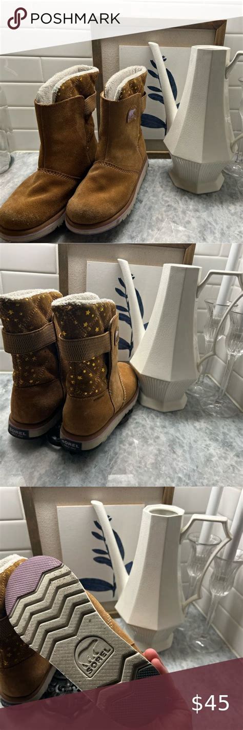 Sorel Youthgirls Rylee Foil Star Waterproof Tan Suede Faux Fur Lined