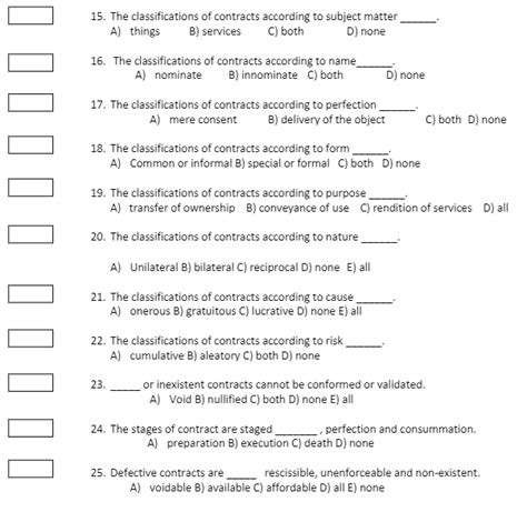 solved 15 the classifications of contracts according to