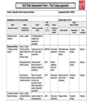 Fillable Online KCC Risk Assessment Form The 5 Steps Approach Fax Email