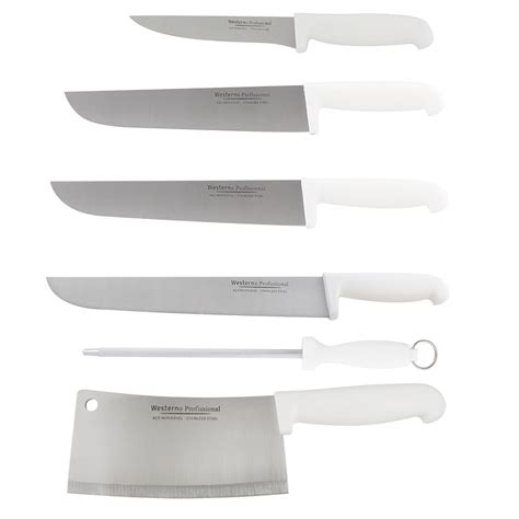 Kit Faca Para Carne Inox Açougueiro 8 10 E 12 Cutelo 7 Desossa 6 Chaira 8 Profissional Cabo