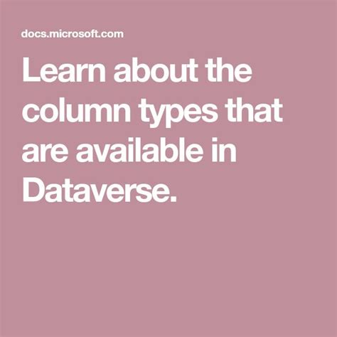 Column Types In Dataverse