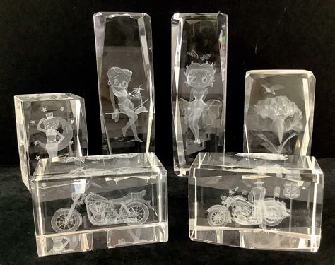 Lot 6 Laser Etched Glass Paperweights Motorcycle