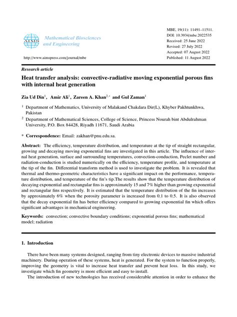 Heat Transfer Analysis Convective Radiative Moving Exponential Porous