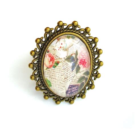 B bijou femme rose shabby chic bague filigrane ajustable réglable bijou fantaisie bronze