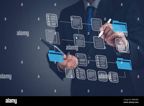 Corporate Digital Workflow Concept With Data Folders Reports And Interface Icons Business File