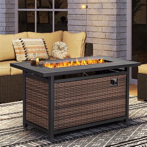 Argyri 56 Outdoor Rectangular Rattan Propane Gas Fire Pit Table For