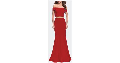 La Femme Form Fitting Off The Shoulder Jersey Mermaid Dress In Red Lyst