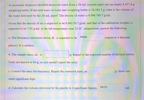 Solved So Far I Have Calculated For Buoyancy Correction