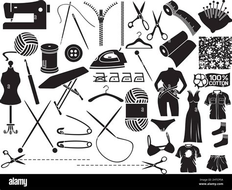 Sewing Icons Equipment And Needlework Elements Vector Illustration