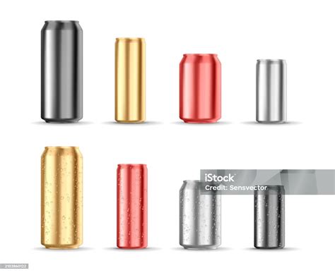 현실적인 알루미늄은 소다 음료 모형 템플릿을 사용할 수 있습니다 음료수 용기 맥주 또는 냉수 또는 주스 음료에 대 한 강철 병의 벡터 그림입니다 액체 제품 포장 캔에 대한