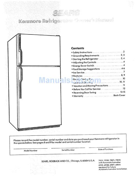 Sears Kenmore Refrigerator Owners Manual Pdf Download Manualslib