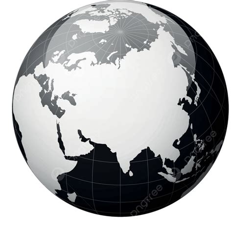 Bola Dunia Hitam Fokus Asia Dengan Jaring Siluet Bujur Garis Putih