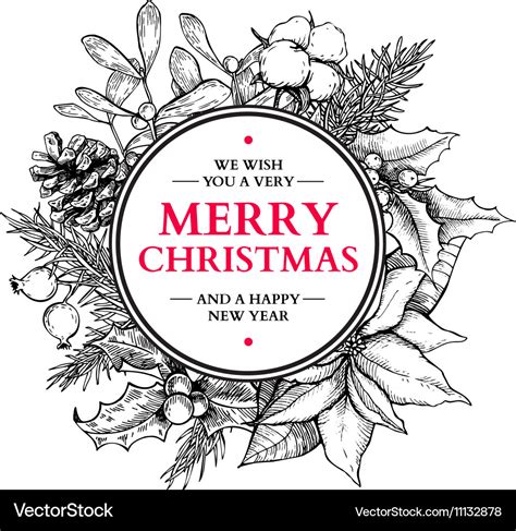 Christmas Wreath Hand Drawn Royalty Free Vector Image