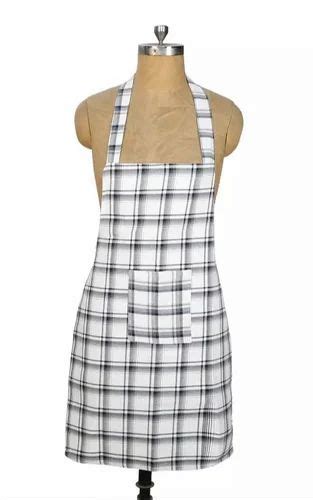 Design Checked White Cotton Apron For Kitchen Size 65x80 Cm At Rs