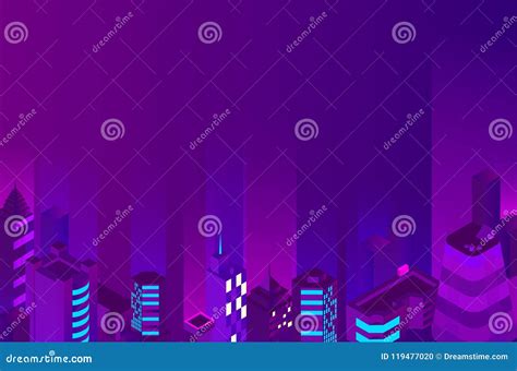 Night Purple Cityscape Background With Buildings Stock Vector