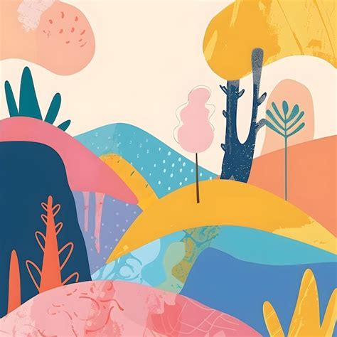 Abstract Colorful Landscape With Trees Premium Ai Generated Image