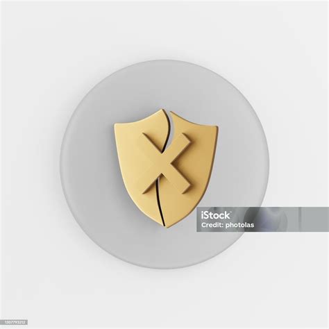 황금 깨진 방패 아이콘 3d 렌더링 회색 둥근 키 버튼 인터페이스 Ui Ux 요소 0명에 대한 스톡 사진 및 기타 이미지 0
