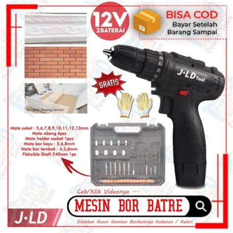 Promo Bor Cordless Drill Batre Tembok Impact Tanpa Kabel Mesin Diskon