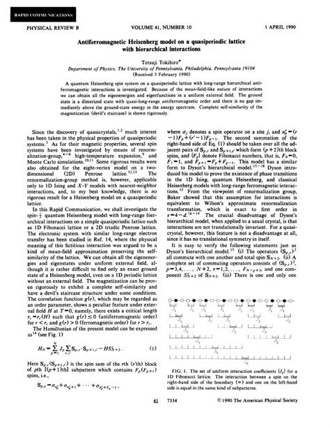 Pdf Antiferromagnetic Heisenberg Model On A Quasiperiodic Lattice