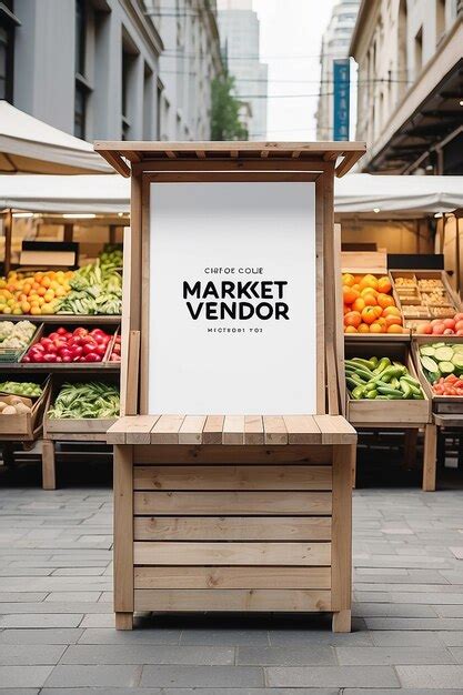 Public Market Vendor Stall Signage Mockup With Blank White Empty Space