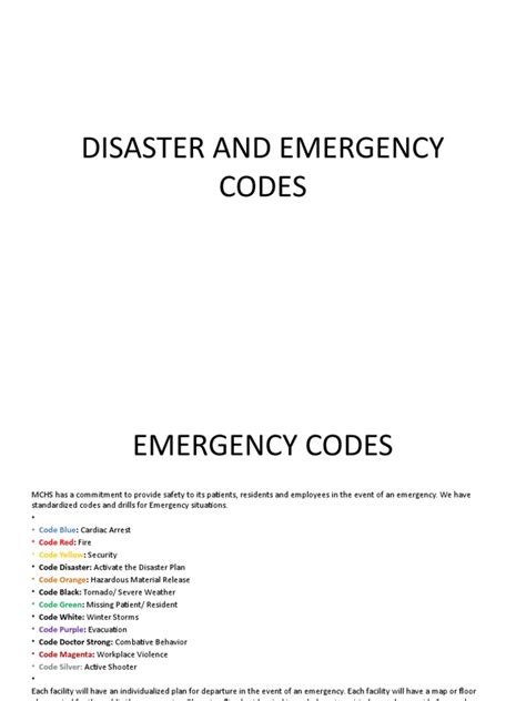 Disaster And Emergency Codes Ppt 11 15 Download Free Pdf