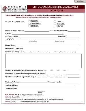 Fillable Online State Council Service Program Awards Entry Form Ning