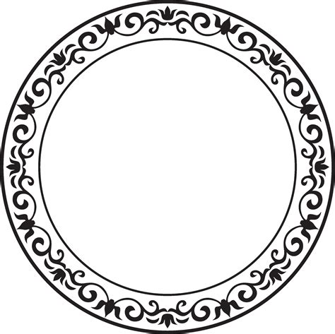 Vector Round Monochrome European Frame Greek Floral Meander Pattern