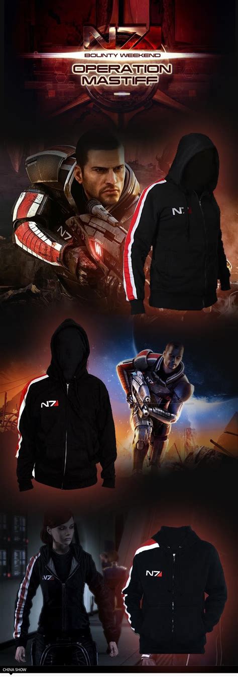 Game Mass Effect Hoodies N7 Original Armour Stripe Hoody Zipper Cosplay