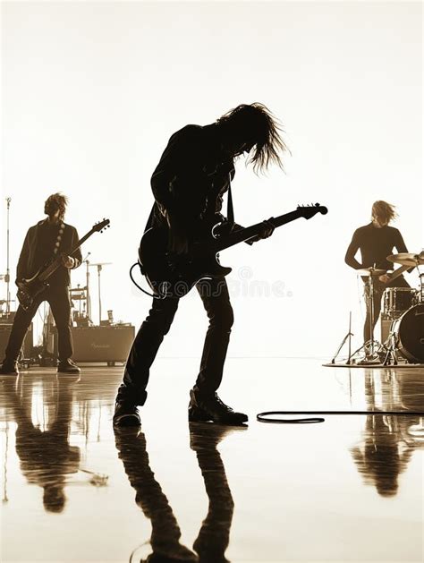 Full Rock Band Performing On Stage Showcasing Dynamic Silhouettes And