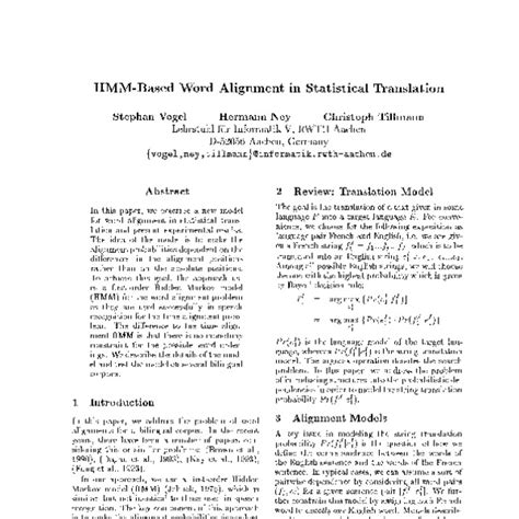 Hmm Based Word Alignment In Statistical Translation Acl Anthology