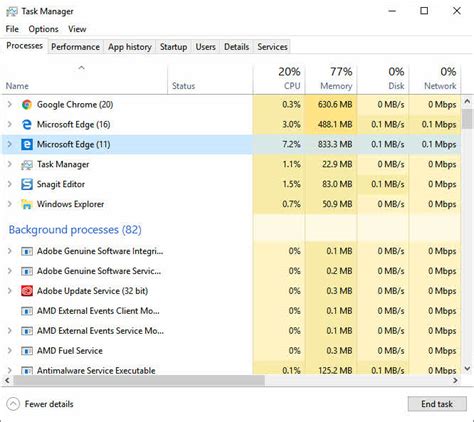 Task Manager Showing Resource Usage Of Edge Browser Techtippr