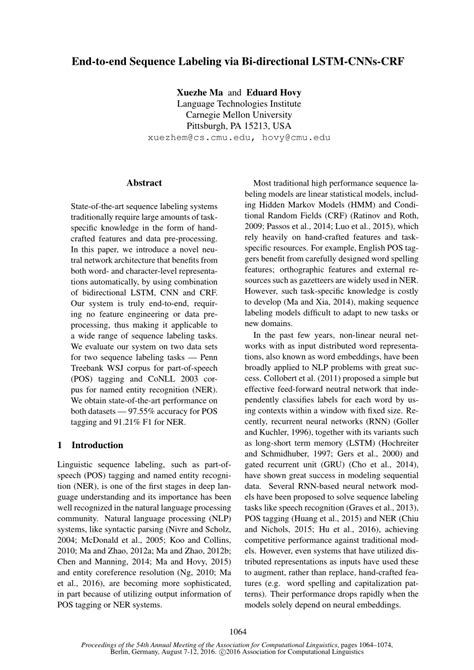 Pdf End To End Sequence Labeling Via Bi Directional Lstm Cnns Crf
