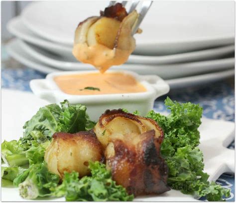 Broiled Bacon Wrapped Scallops With Spicy Dipping Sauce Food Fun