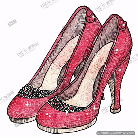 Ai创作图手绘女鞋 高跟鞋插画 高跟鞋插图 卡通高跟鞋 鞋插画 女鞋图形设计 高跟鞋印花 手绘鞋 水晶鞋 红色水晶鞋 高跟鞋素材 女鞋图案设计