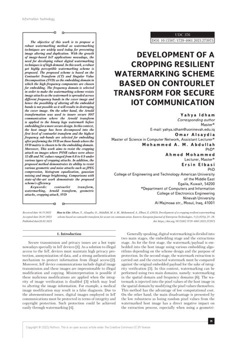 Pdf Development Of A Cropping Resilient Watermarking Scheme Based On