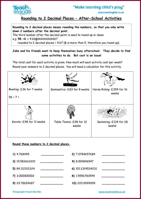 Rounding Numbers To Decimal Places Worksheet