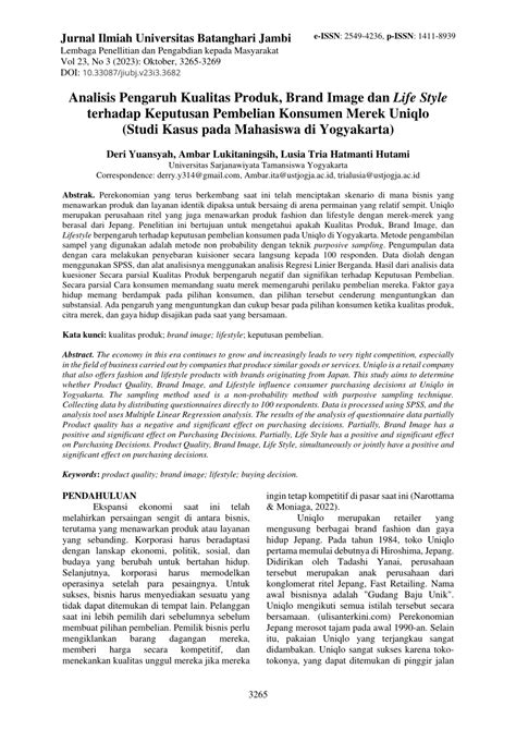 PDF Analisis Pengaruh Kualitas Produk Brand Image Dan Life Style Terhadap Keputusan Pembelian