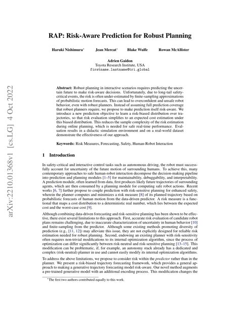 PDF RAP Risk Aware Prediction For Robust Planning