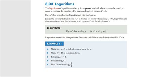 Ex 804 Logarithms Part 1 Video